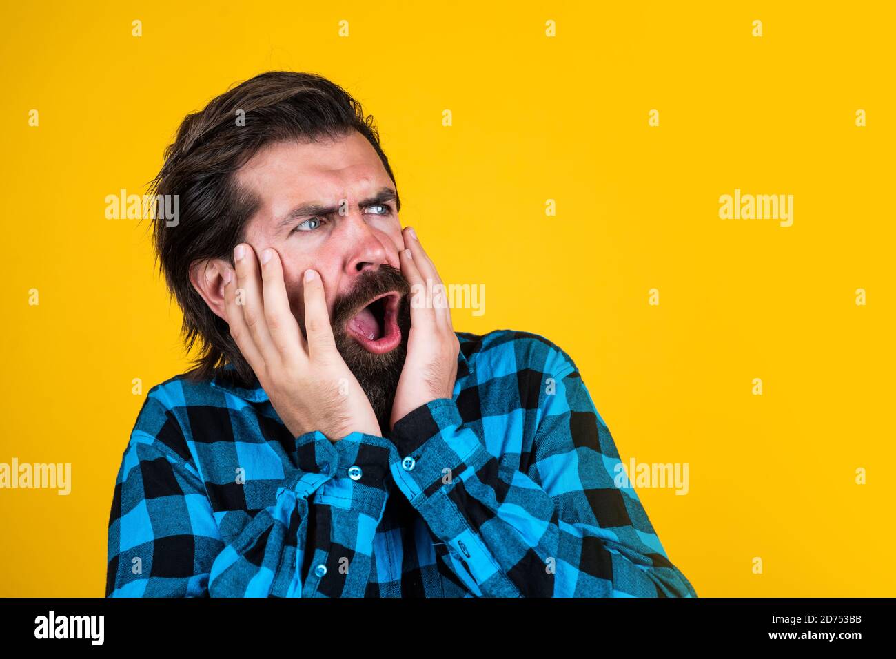 unshaven shocked guy feel surprise about something, human emotions ...