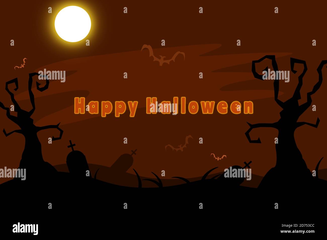 Halloween night background with the full moon, trees, and spooky bats ...