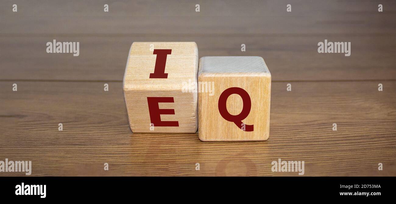 Wooden cubes with the expression 'IQ' 'Intelligence Quotient' to 'EQ ...