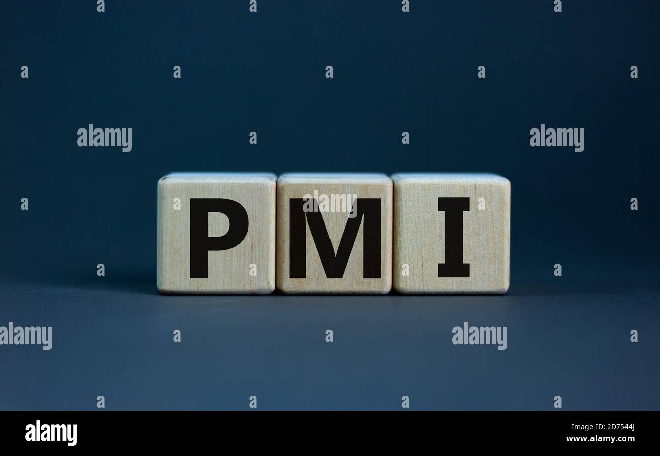 Concept word 'PMI' - purchasing manager index, on cubes on a beautiful ...
