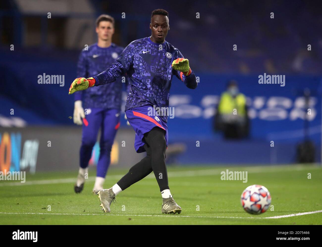Chelsea goalkeeper Edouard Mendy warms up before the Champions League ...