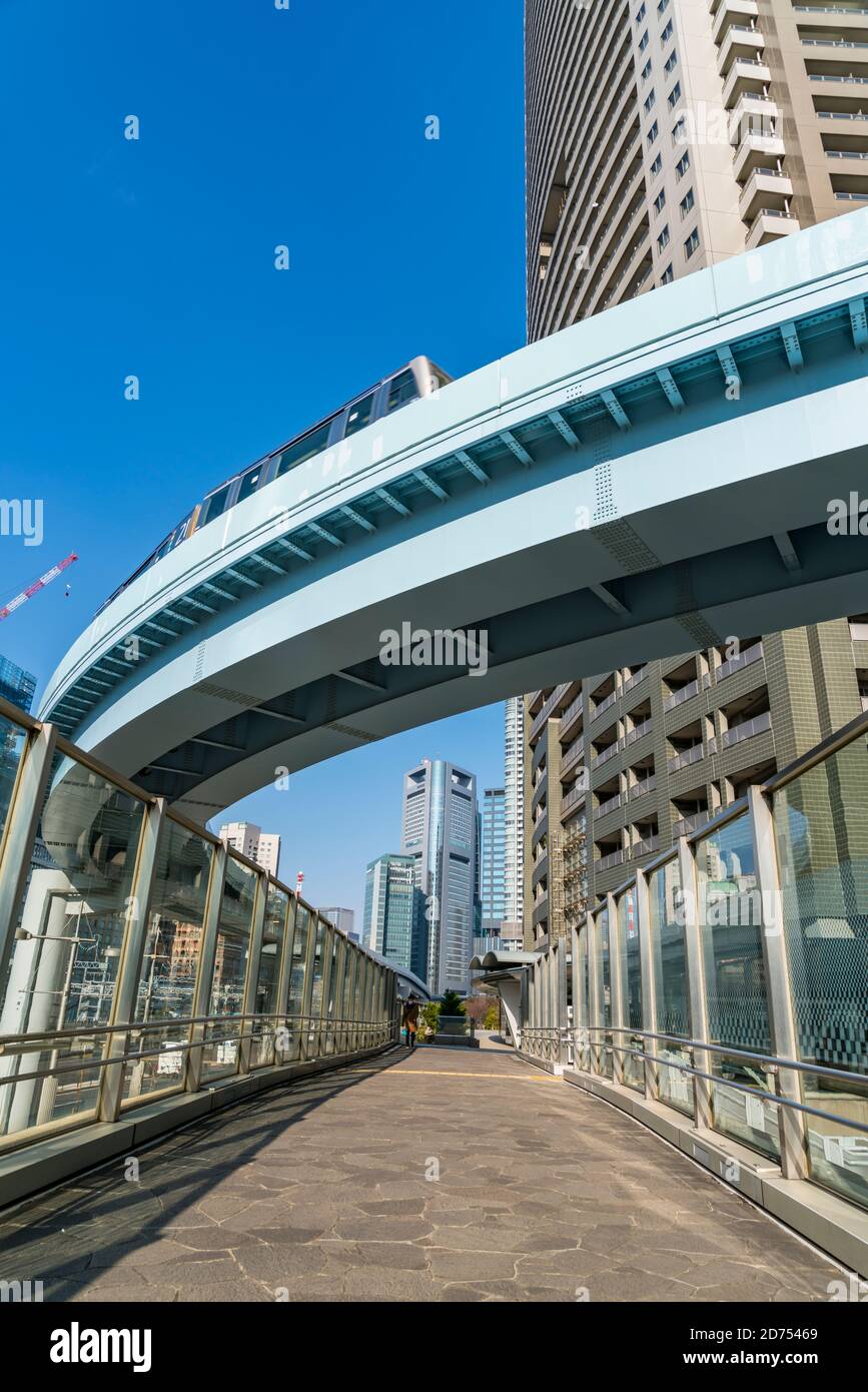 Transit Yurikamome runs on Elevated Railway track Shiodome Tokyo Japan ...