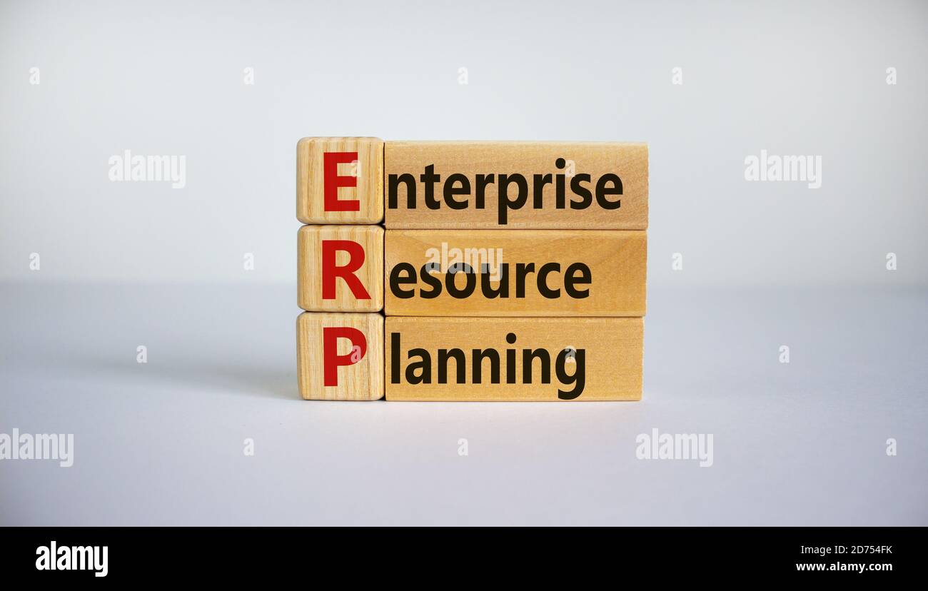 Concept words 'ERP, enterprise resourse planning' on cubes on a ...