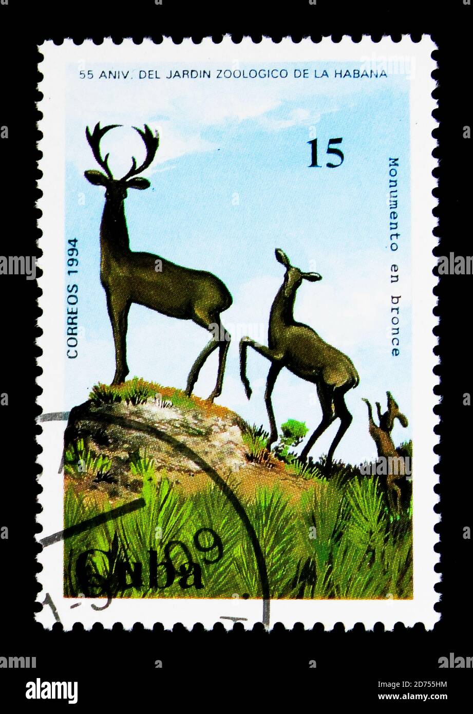 MOSCOW, RUSSIA - NOVEMBER 25, 2017: A stamp printed in Cuba shows Deer ...