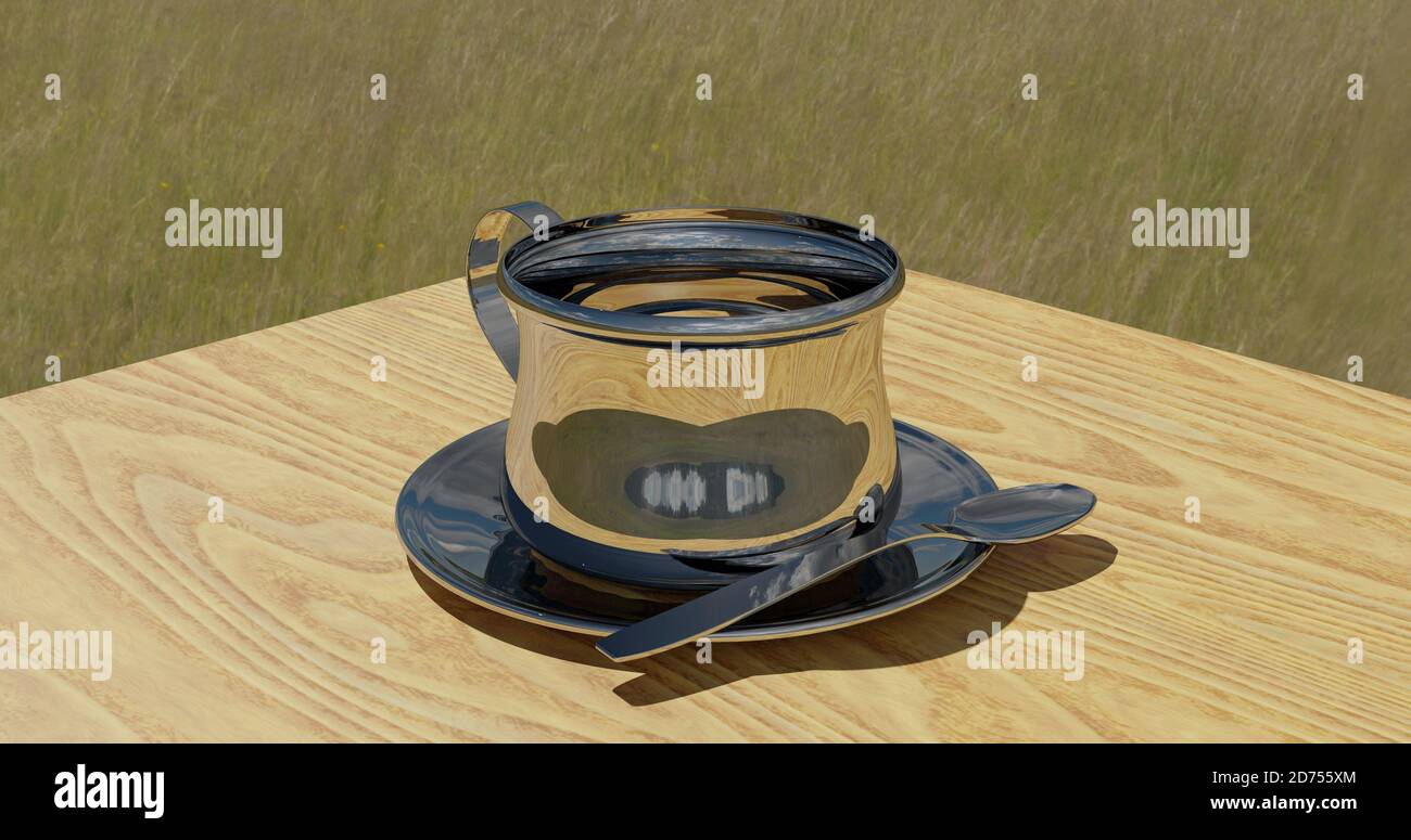 3d render cup. 3d rendering. metal cup. gray cup. cup with spoon Stock ...