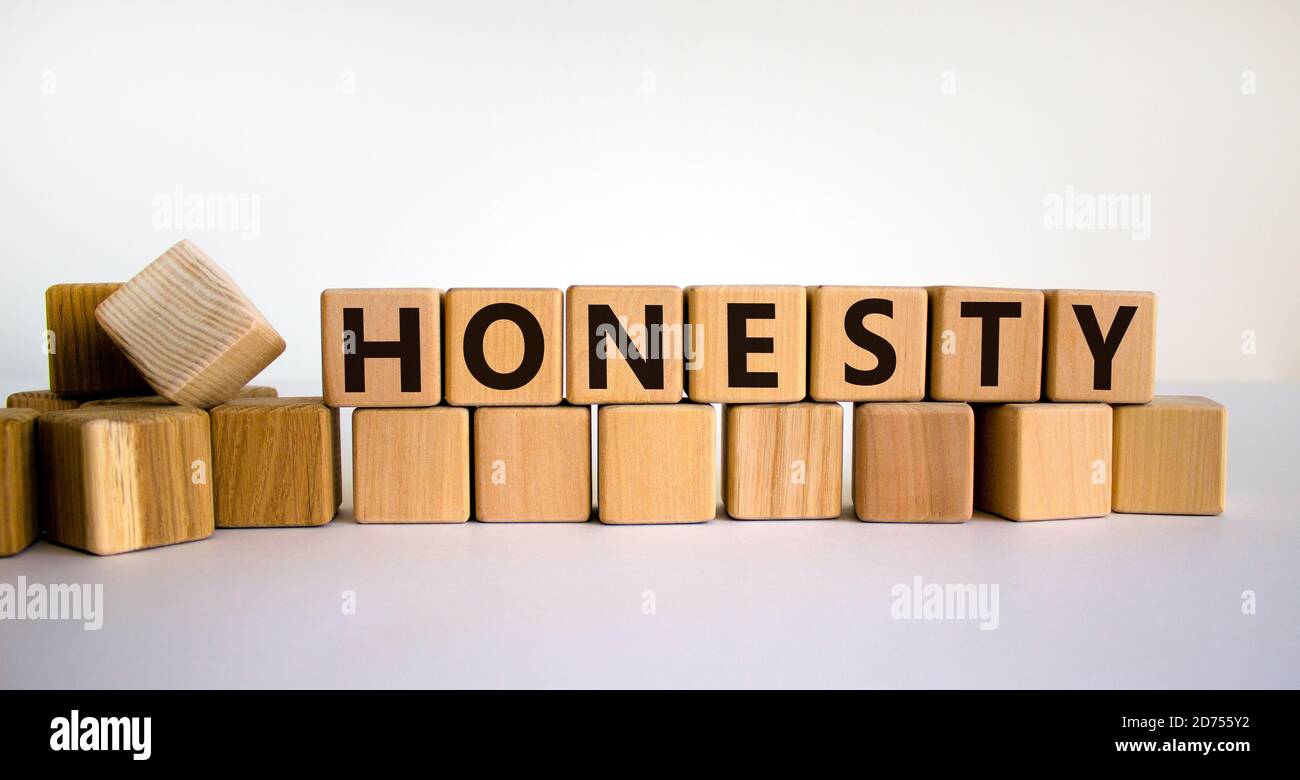 Honesty word written on wood cubes. honesty text on table, business ...