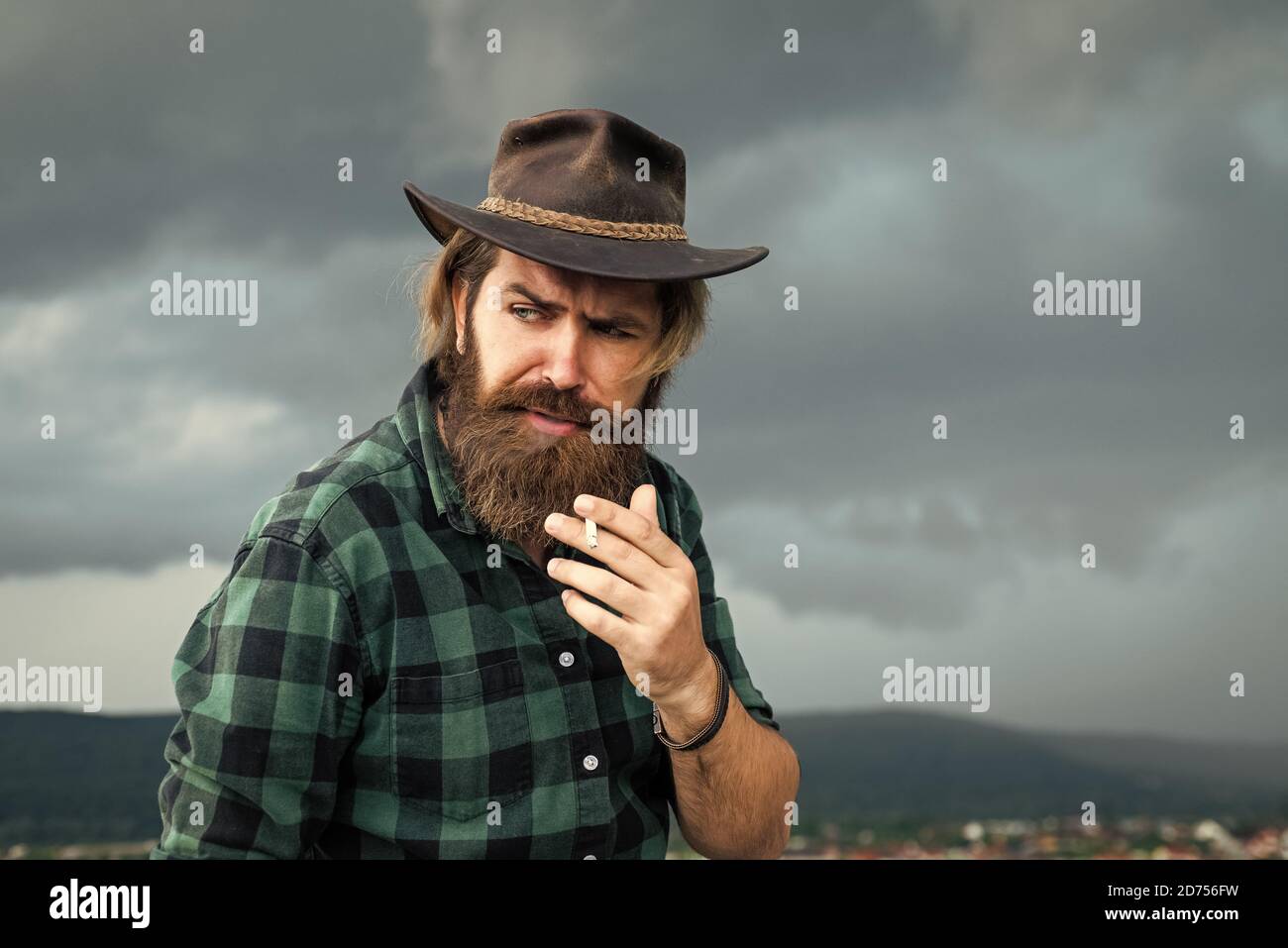 bad habit. texas brutal cowboy. brutal hipster with moustache in hat ...