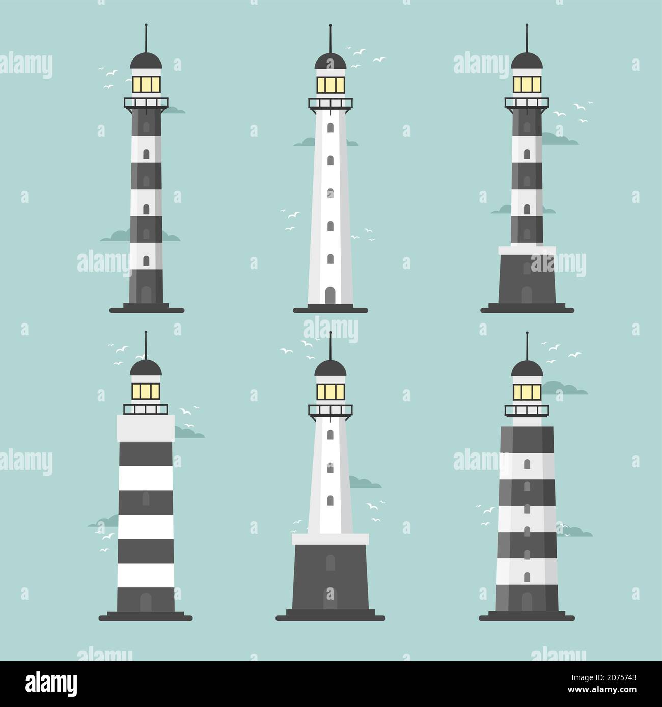 Lighthouses. Set of of large lighthouses over blue background Stock ...
