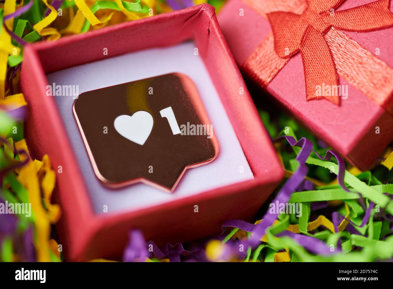 Like symbol in gift box. Like sign heart button, symbol with heart and ...