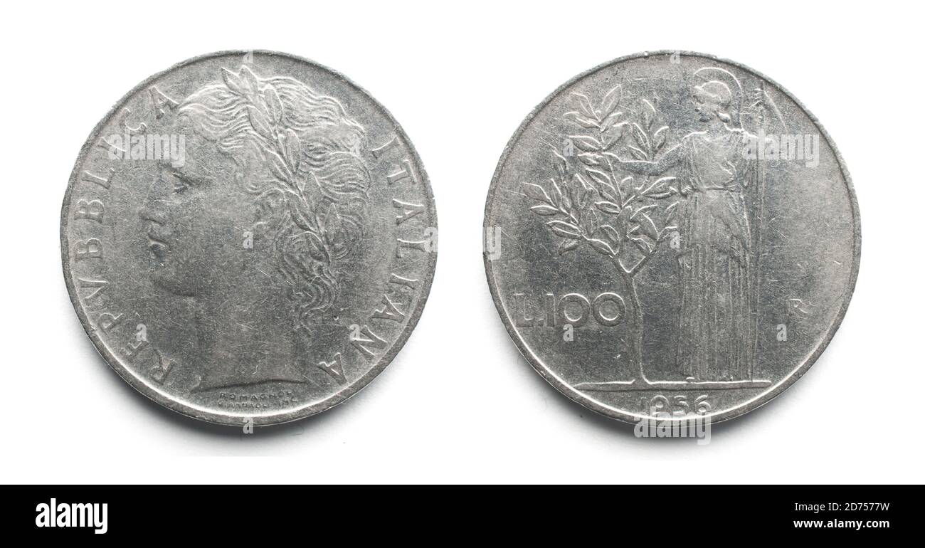 Old Italian 100 lire coin isolated on white background Stock Photo - Alamy