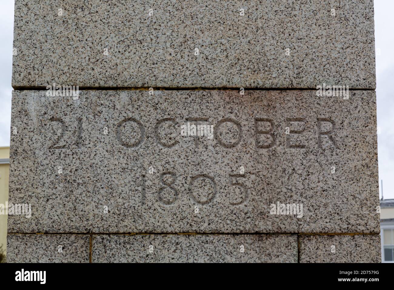 The date of the Battle of Trafalgar carved into stone reading 21 ...