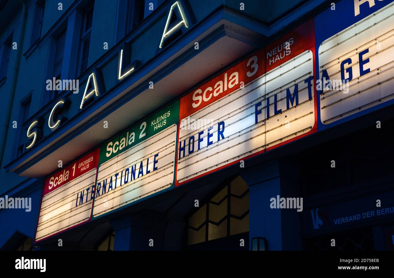 Hof, Germany. 20th Oct, 2020. On the cinema board of the Scala Cinema ...