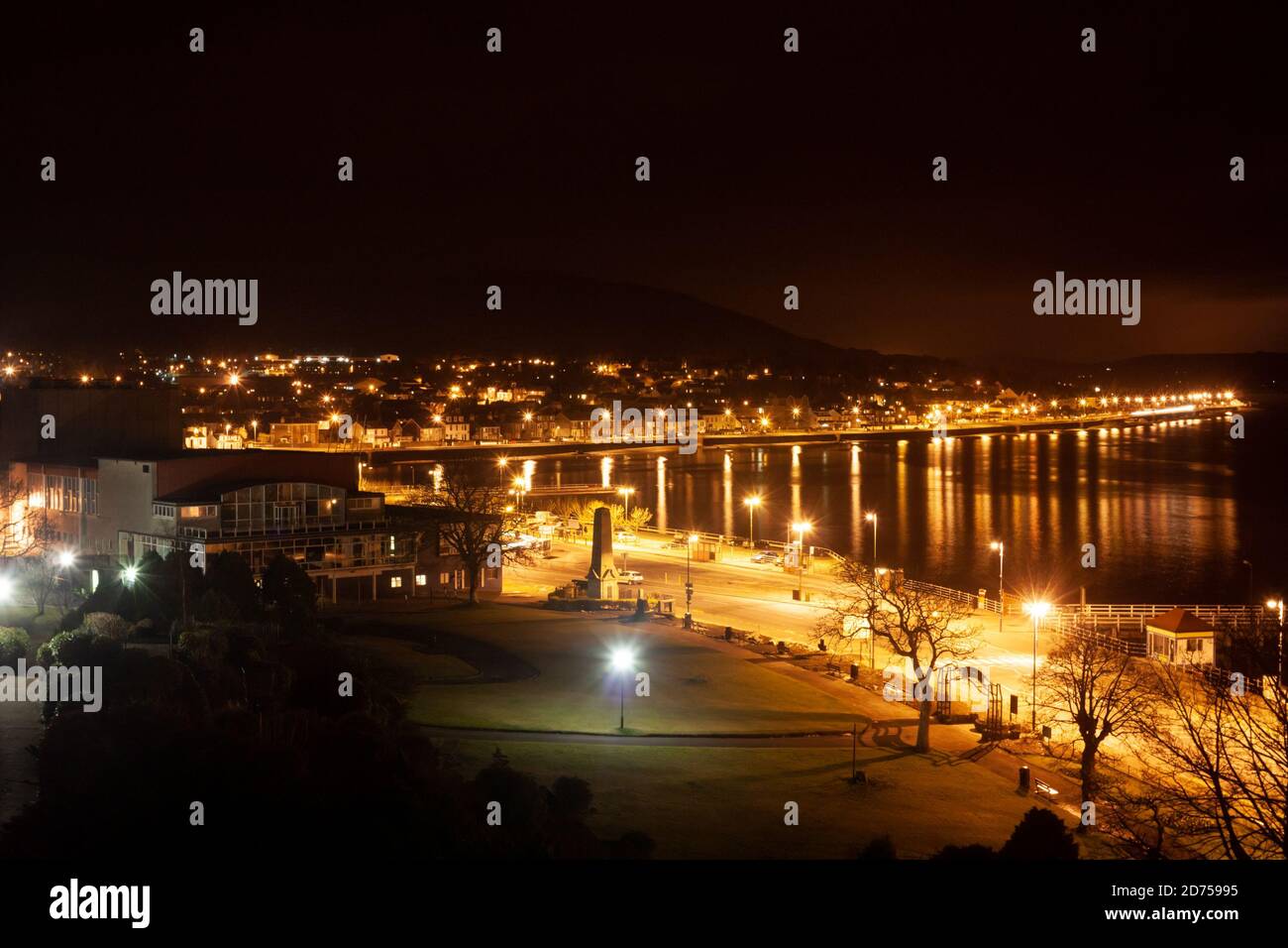 Dunoon east bay and Alexandra Parade from Castle Hill at night, with ...