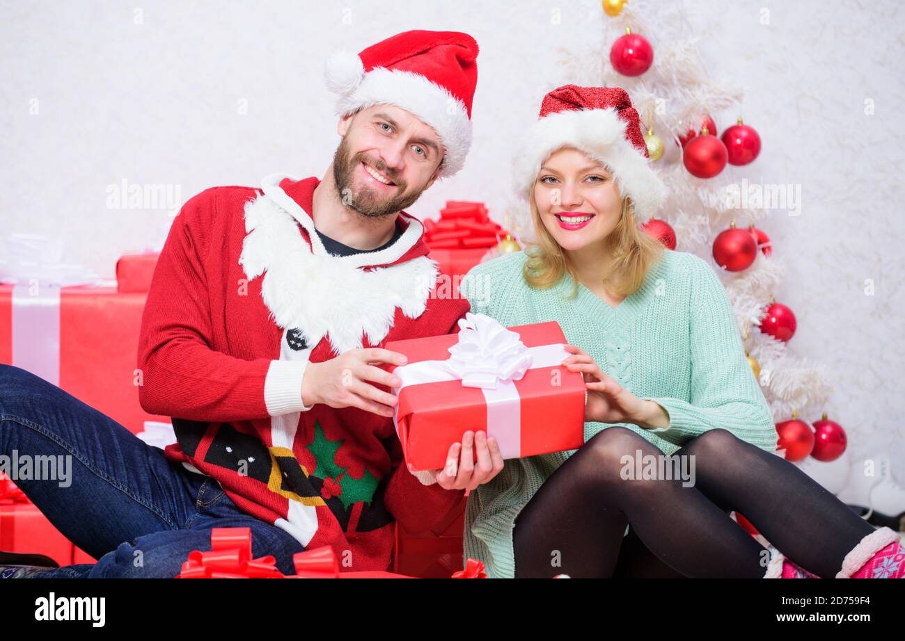 Christmas magical time. We love christmas. Couple in love enjoy ...