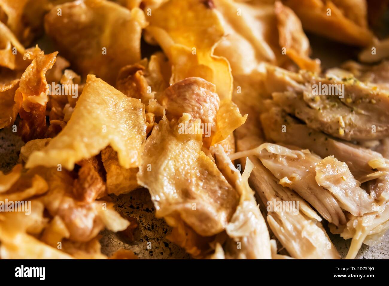Close up photo of well cooked fries and chicken meet Stock Photo - Alamy