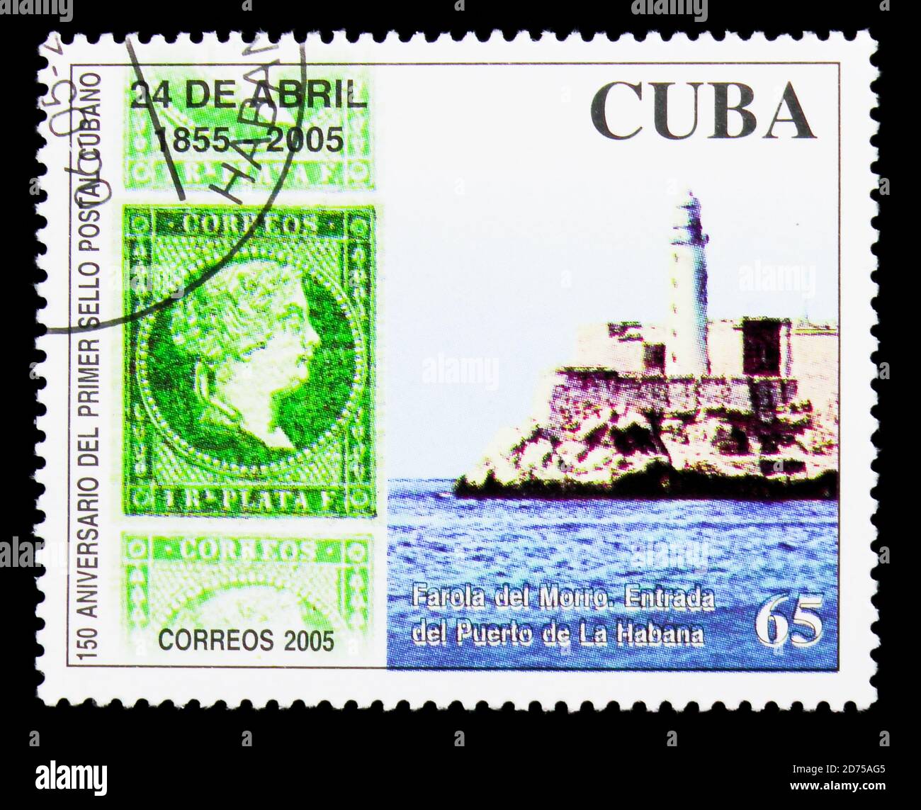 MOSCOW, RUSSIA - NOVEMBER 25, 2017: A stamp printed in Cuba shows Morro ...
