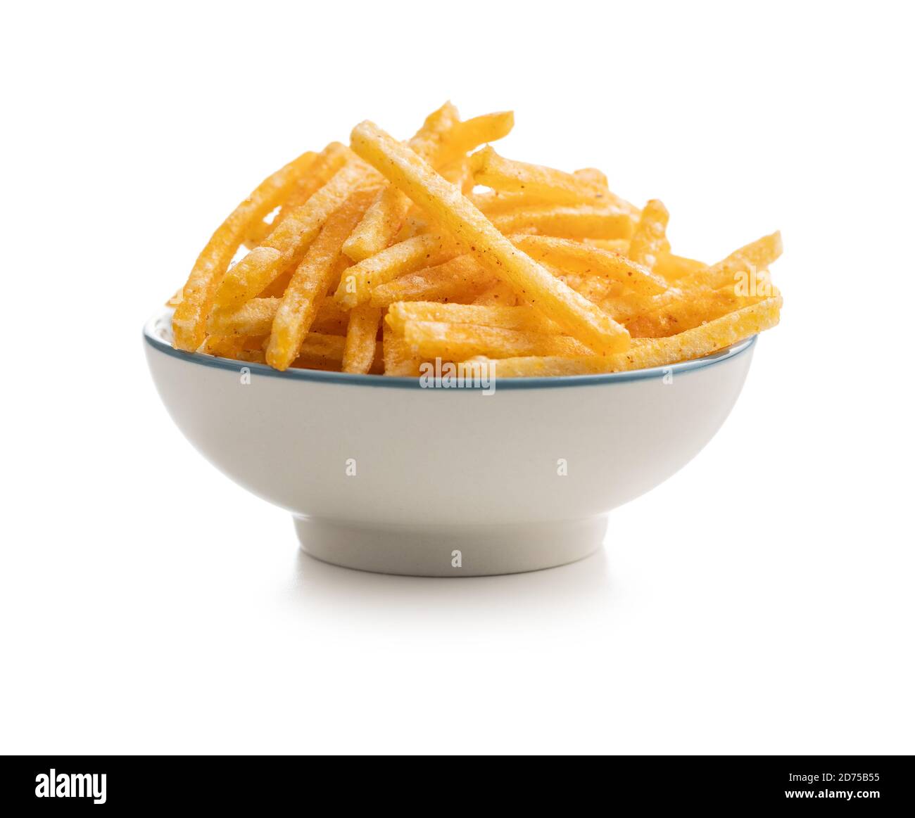 French fries in bowl. Fried mini potato sticks isolated on white ...