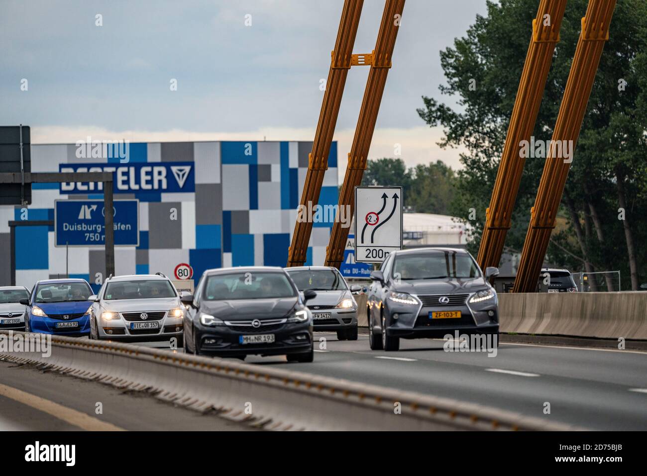 Motorway A40 Rhine bridge Neuenkamp near Duisburg, cable-stayed bridge ...