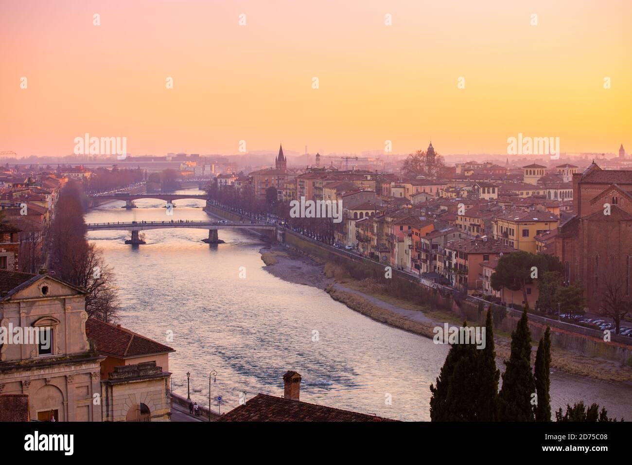 Aerial view Verona,Veneto Italy .Beautiful landscape on the evening ...