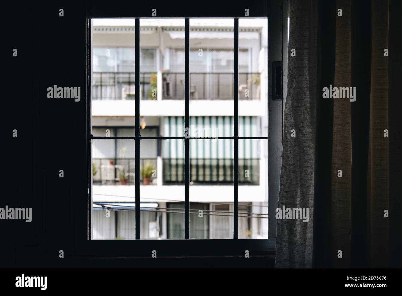 Rectangular window with vertical bars Stock Photo - Alamy