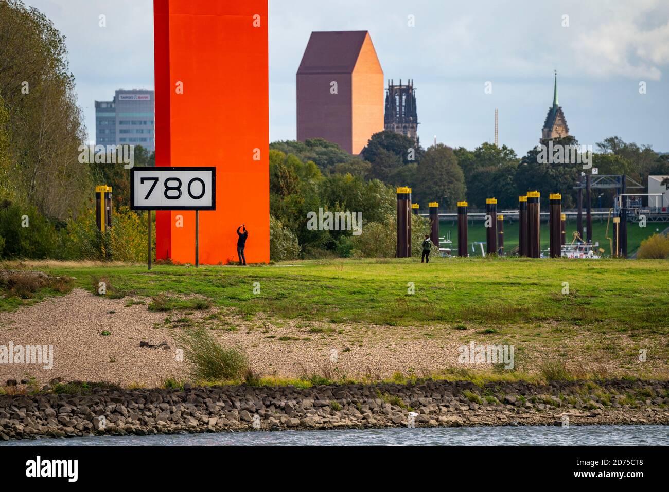 The Rhine Orange sculpture at the mouth of the Ruhr and Rhine, skyline ...