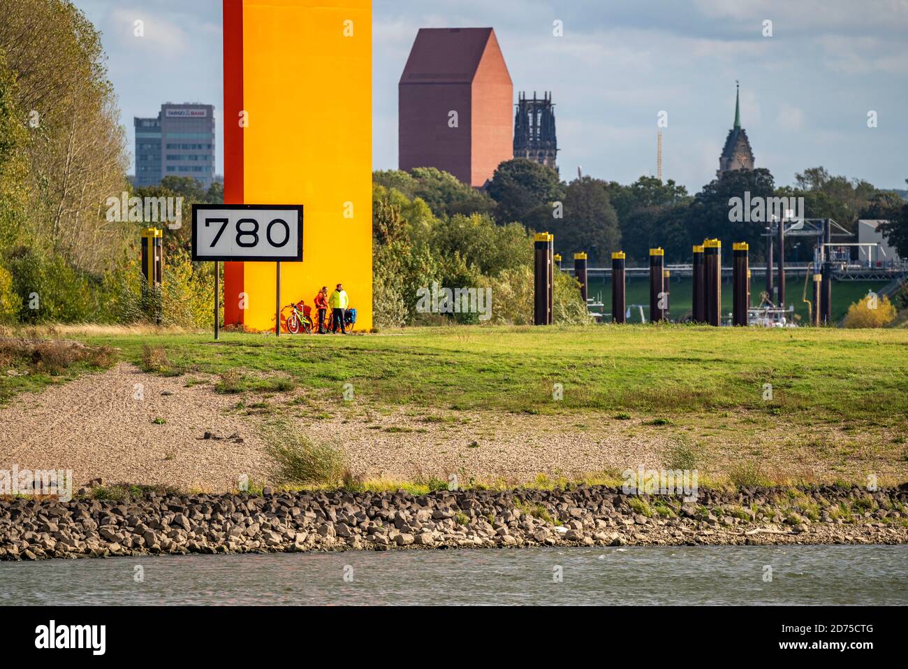 The Rhine Orange sculpture at the mouth of the Ruhr and Rhine, skyline ...