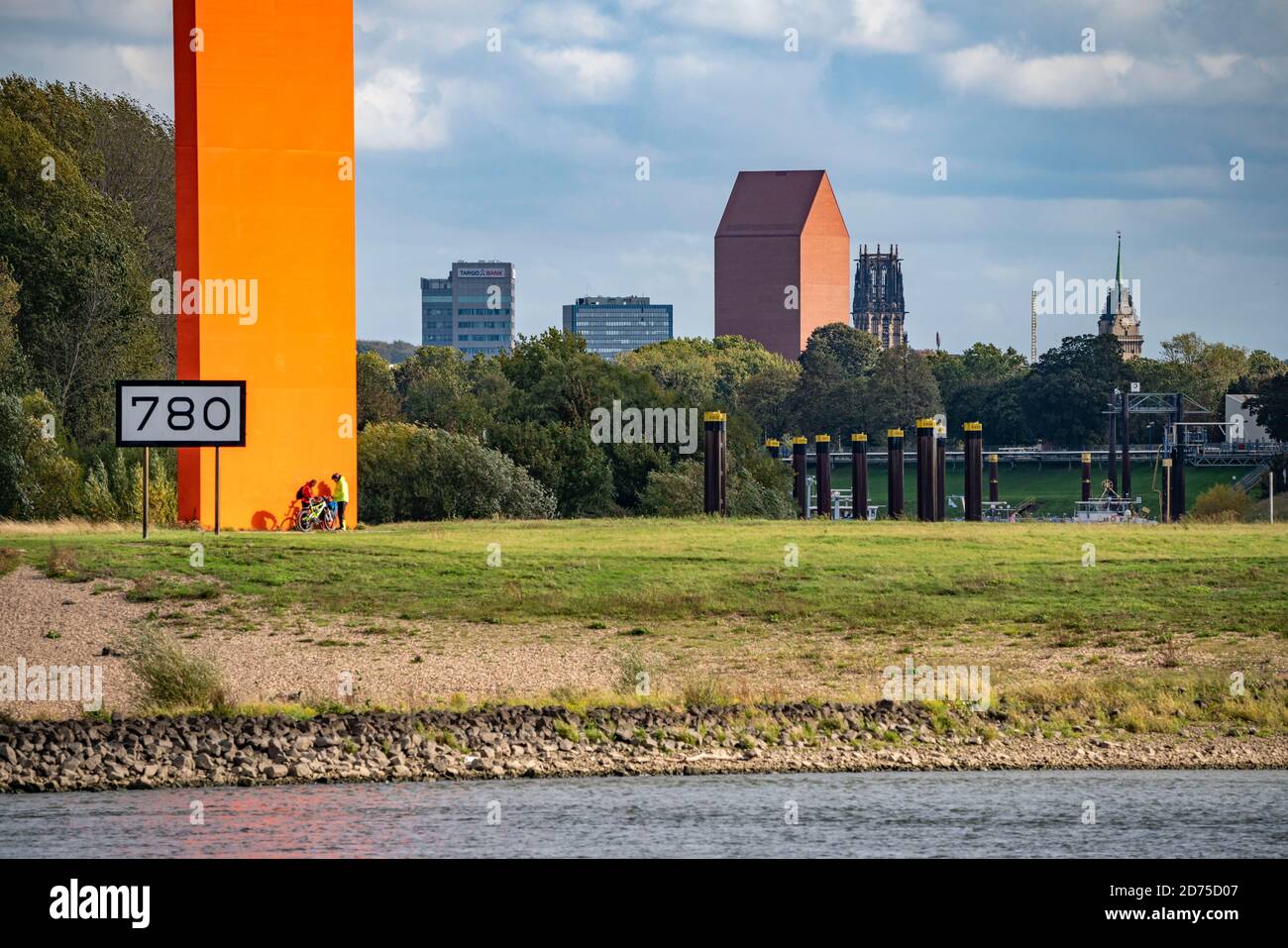 The Rhine Orange sculpture at the mouth of the Ruhr and Rhine, skyline ...