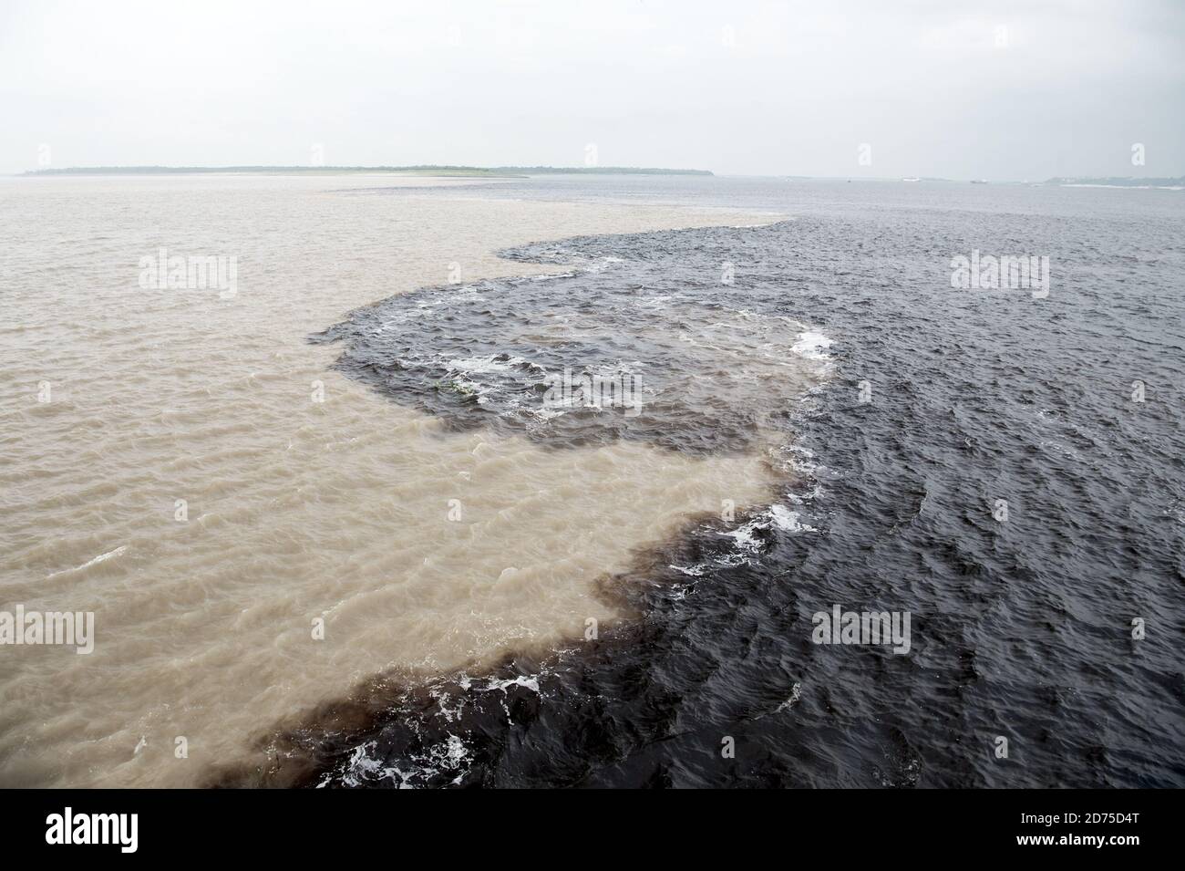 water meeting in brazil -amazon river with rio del negro clean and ...
