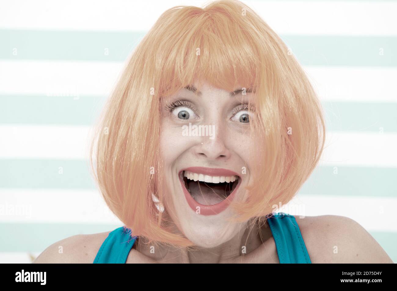 happy crazy girl with omg or wow facial expression. happy girl with ...