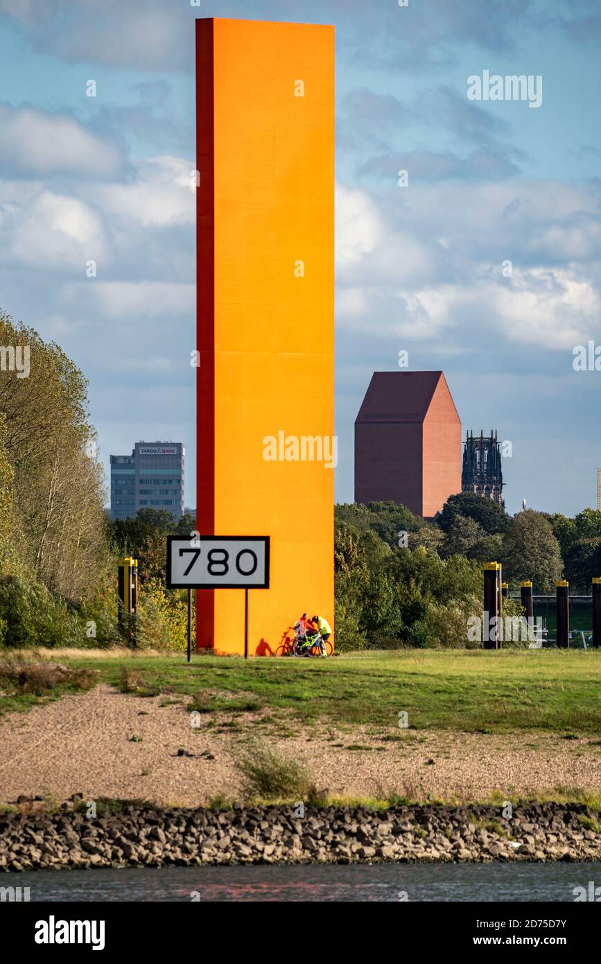 The Rhine Orange sculpture at the mouth of the Ruhr and Rhine, skyline ...