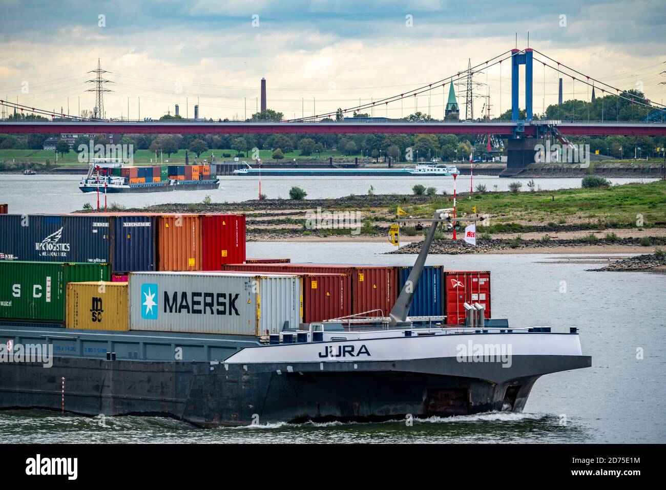 Container cargo ships on the Rhine near Duisburg-Homberg, Friedrich ...