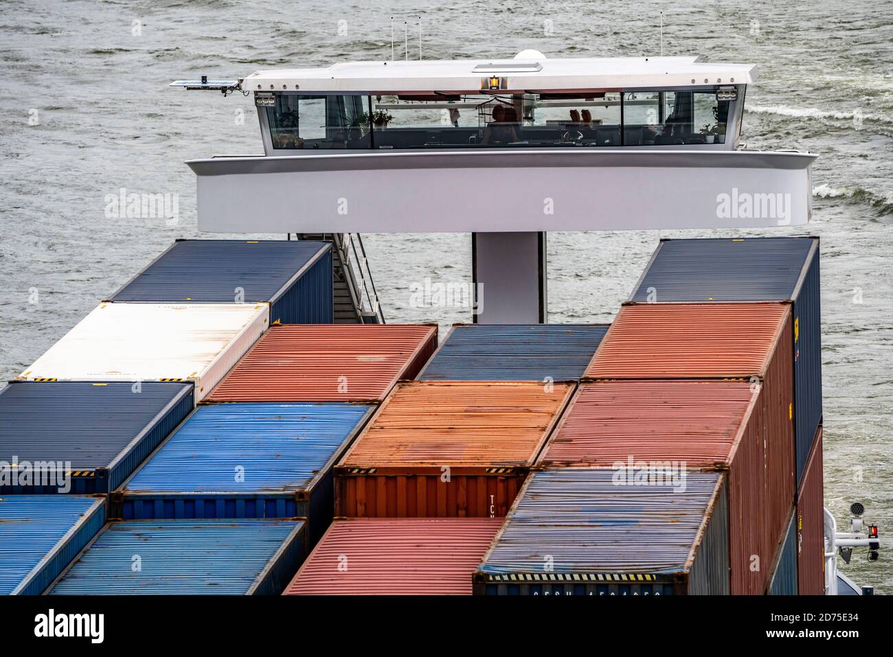 Container cargo ships on the Rhine near Duisburg-Homberg, Friedrich ...