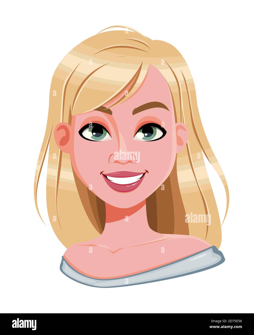 Facial Expression Of Pretty Woman Cheerful Female Emotion Cute Cartoon Character Vector