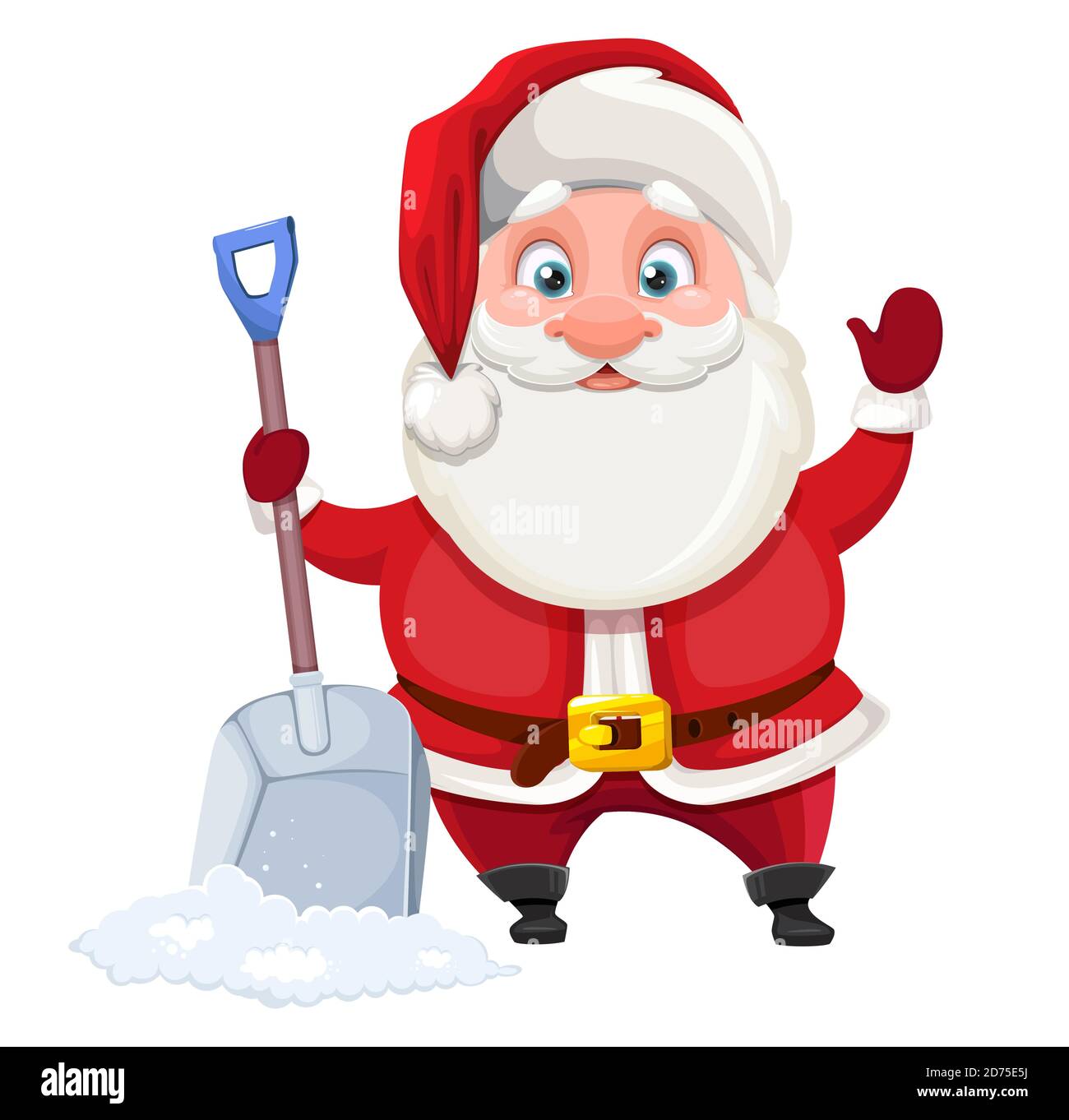 Merry Christmas and Happy New Year. Cheerful Santa Claus holding snow ...