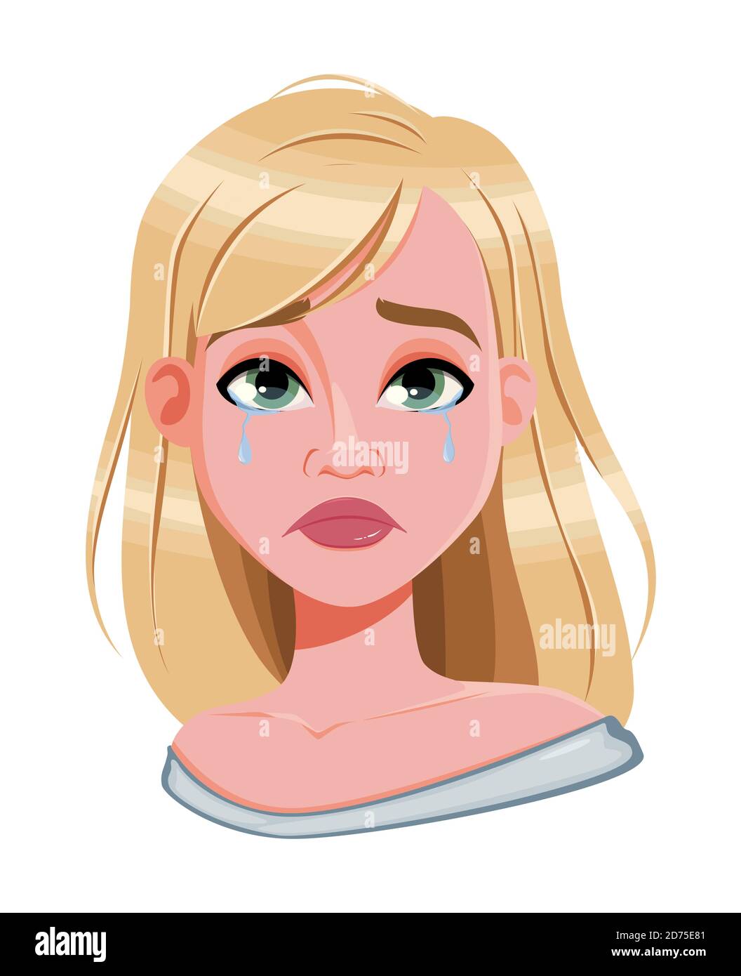 Facial expression of pretty woman, crying. Female emotion. Cute cartoon ...