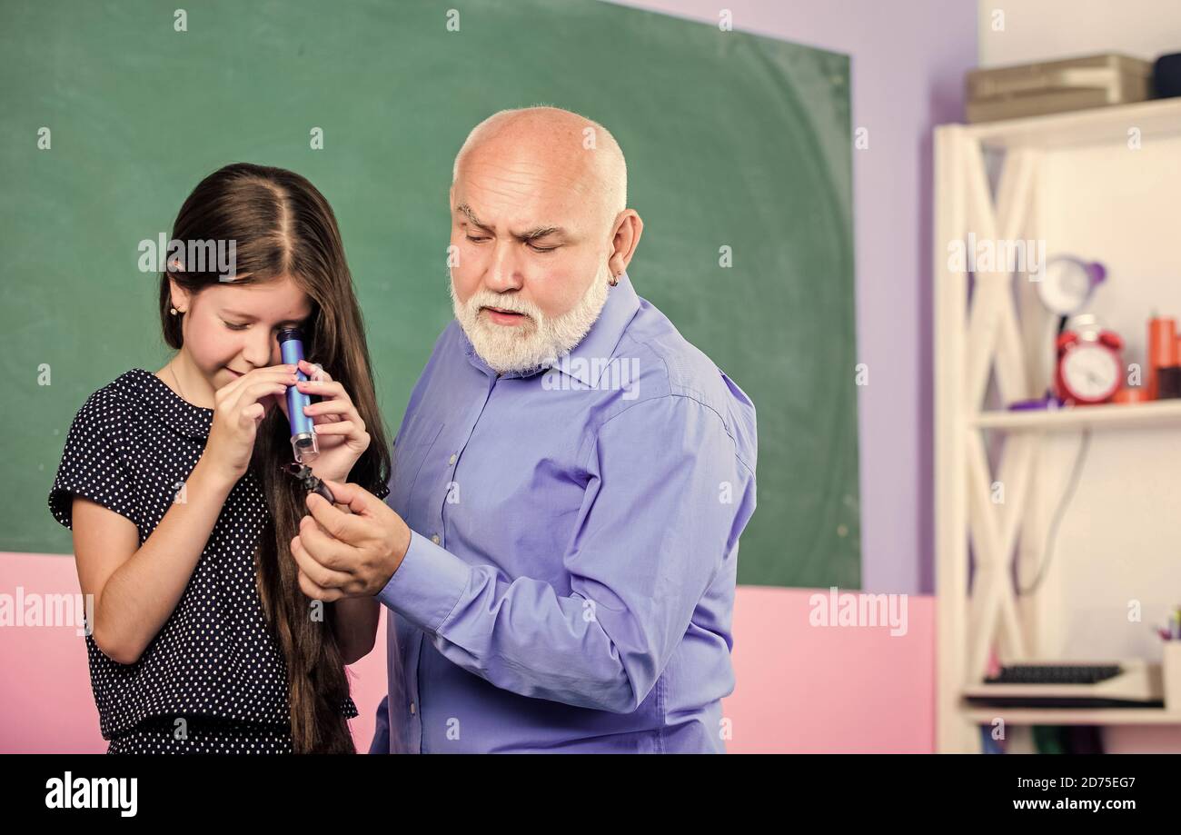 coleopterology science sample. senior teacher stag-beetle. small girl ...