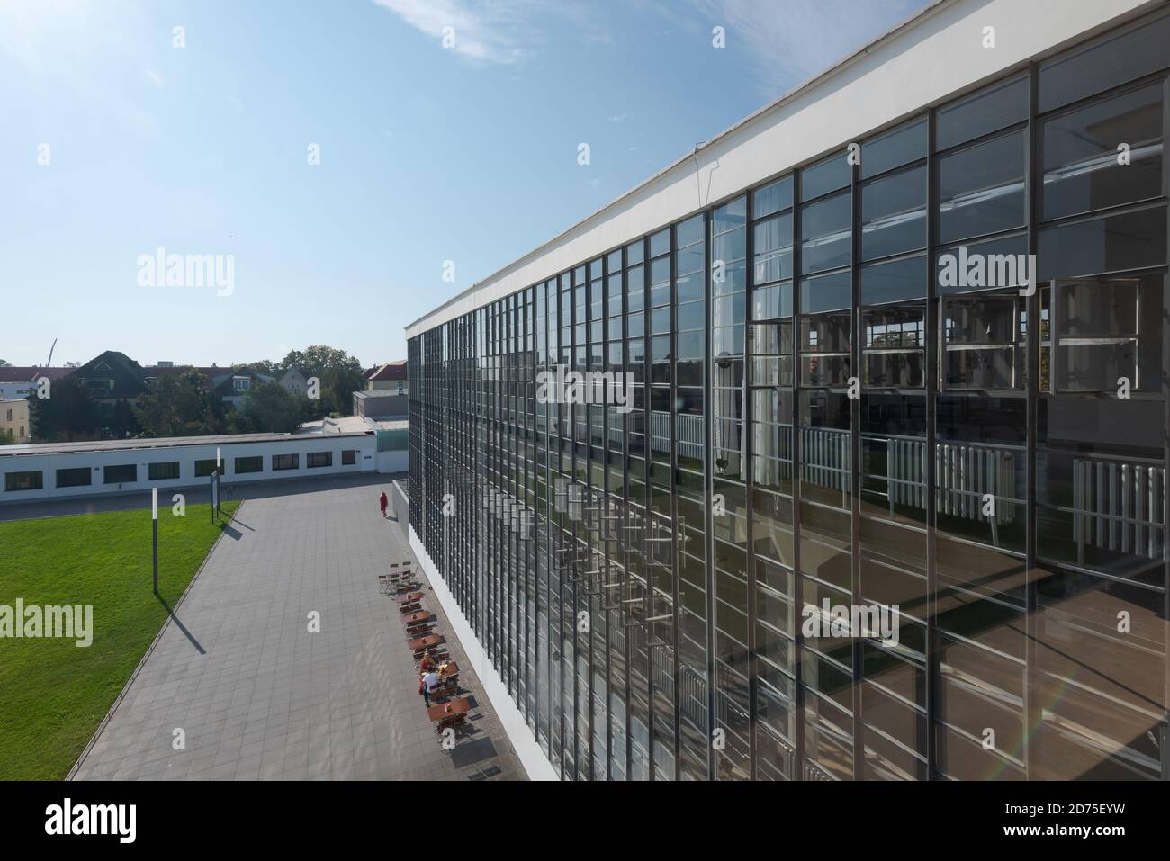 Window facade of the Bauhaus in Dessau on clear day Stock Photo - Alamy