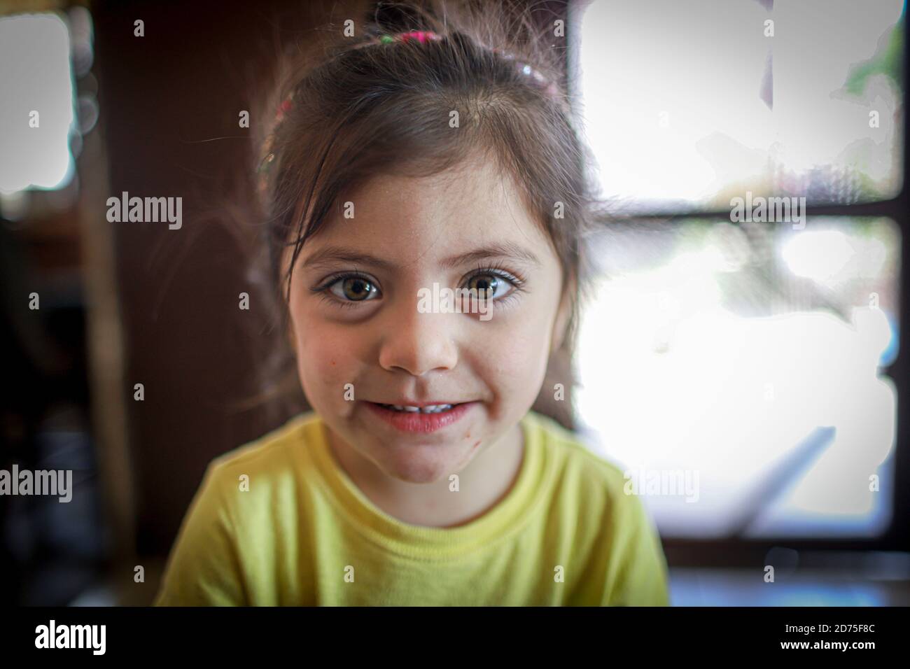 Girl, childish face, look, face, smile childhood in the village of ...