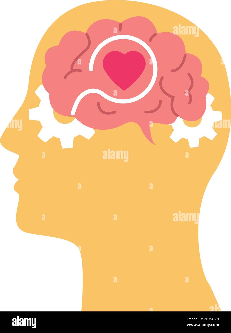 profile with brain and gears mental health care vector illustration ...