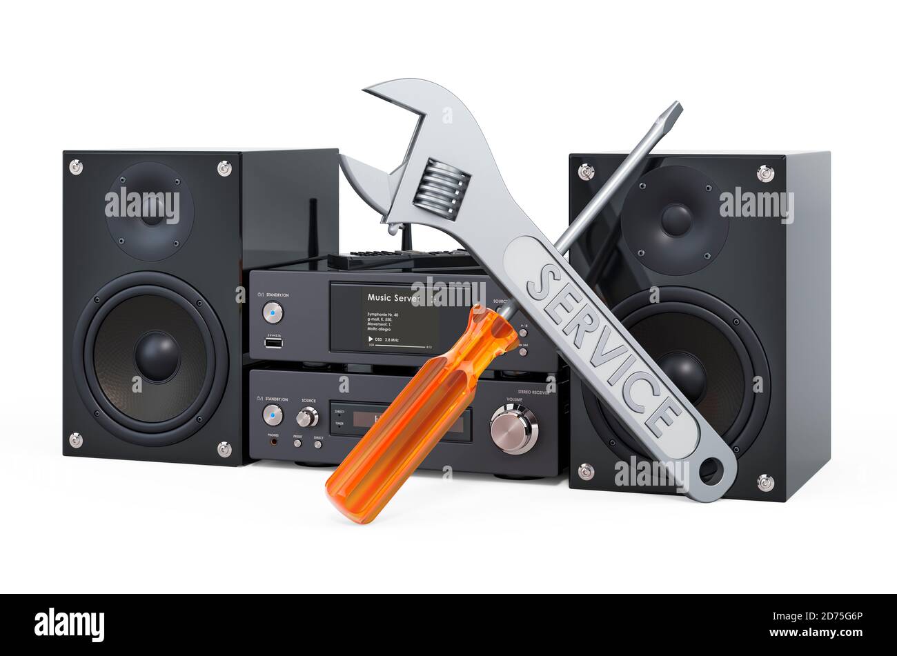 Repair and service of Home Stereo System, 3D rendering isolated on ...