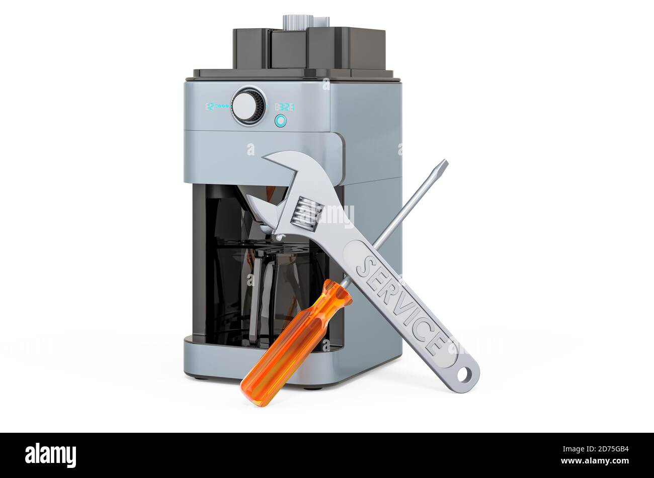 Repair and service of coffee machine, 3D rendering isolated on white ...