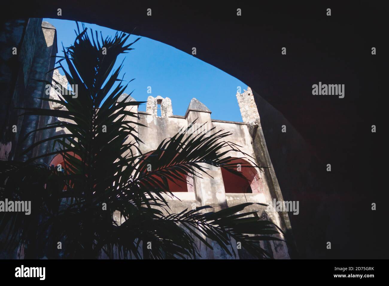 Patio with arches and palm tree in the former monestary Convent de San ...