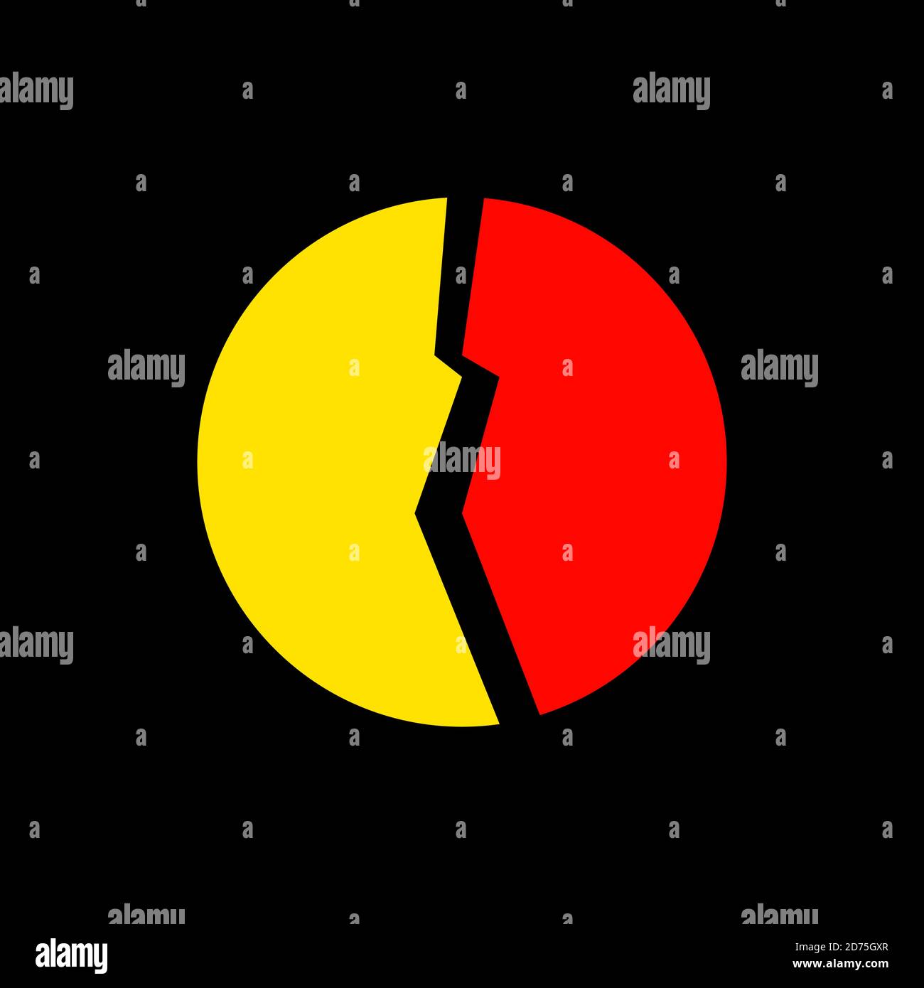 Two halves of a circle in red and yellow on a black background Stock ...