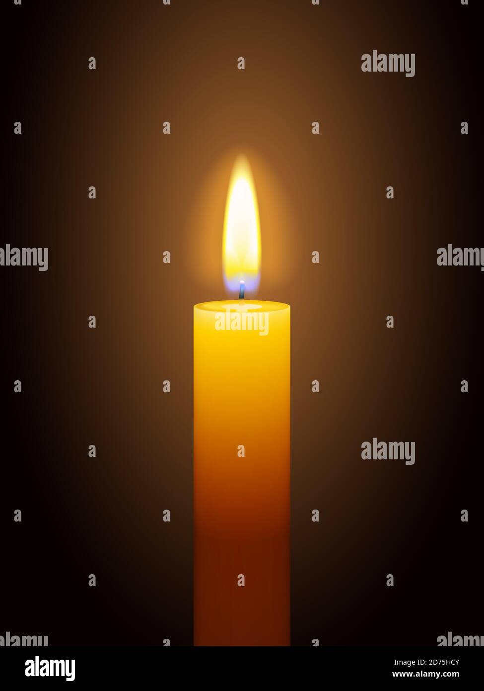 Realistic burning yellow candle on dark background Stock Vector Image ...