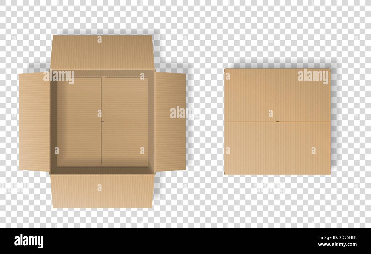 Realistic cardboard box set, opened and closed top view Stock Vector ...