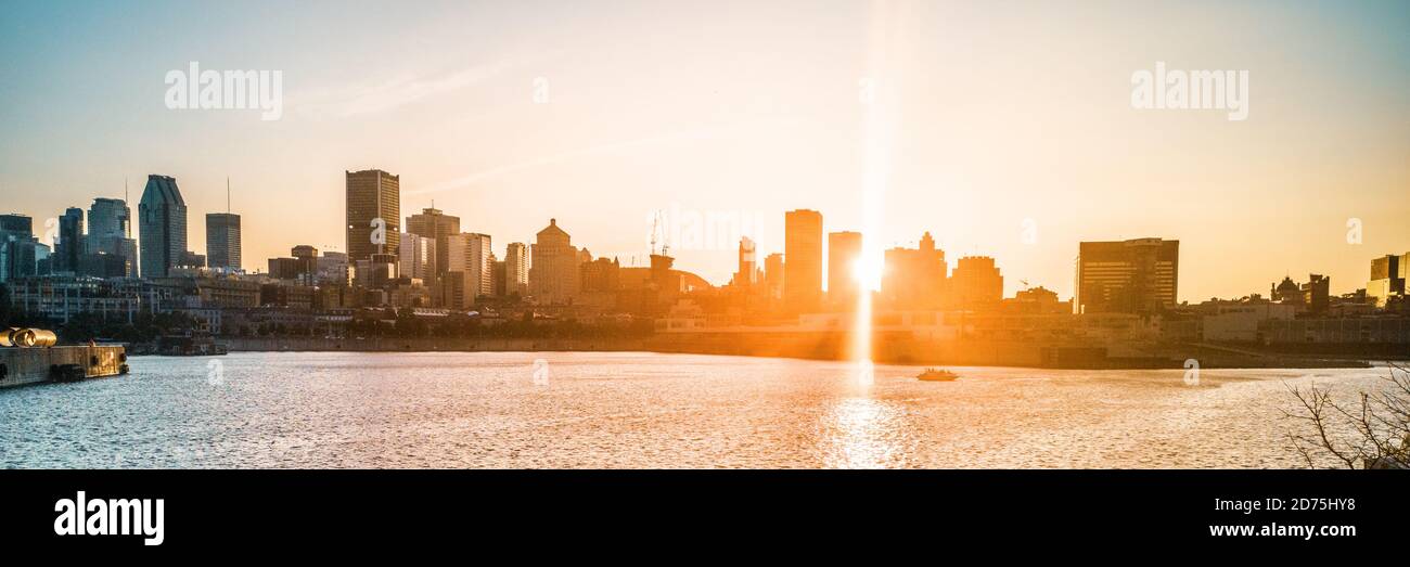 Montreal city skyline at sunset banner background view of downtown from ...
