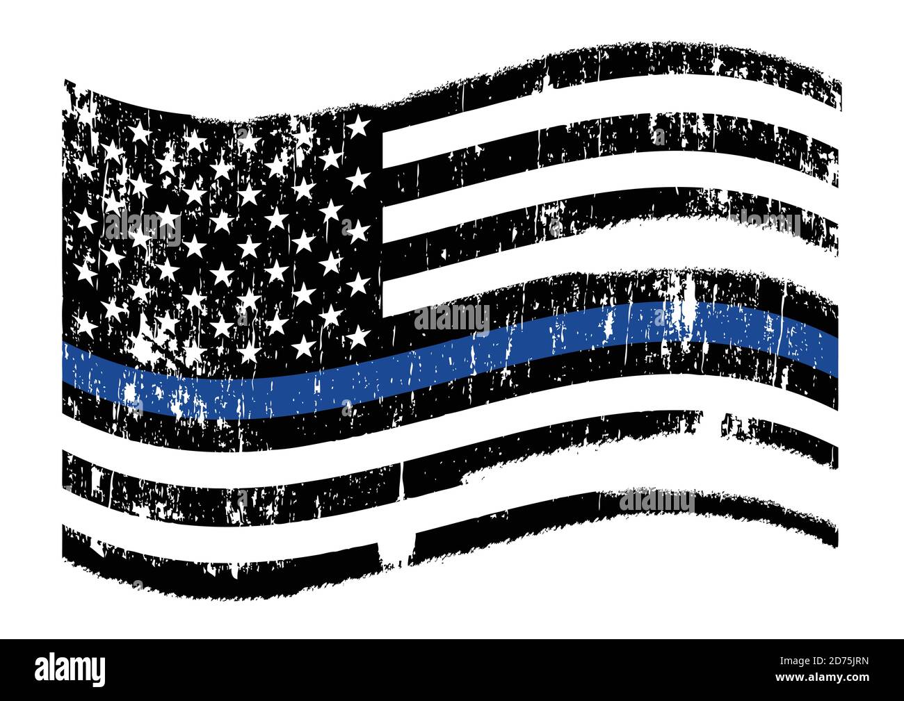 A textured waving grunge police thin blue line support flag ...