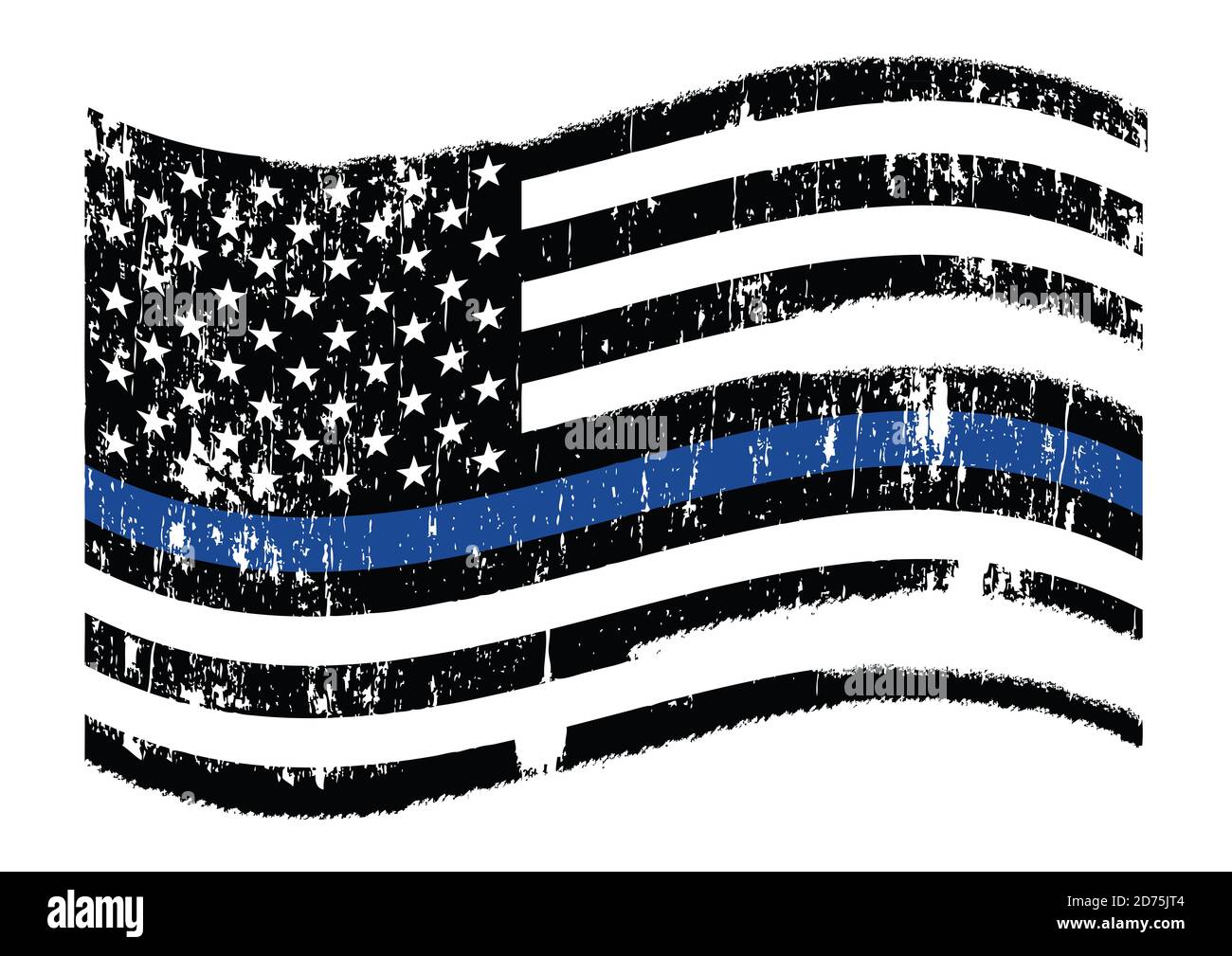 A textured waving grunge police thin blue line support flag ...
