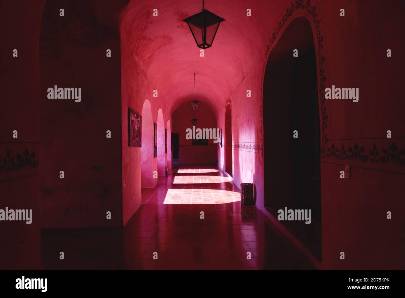 Valladolid, Yucatan, Mexico - 29 January 2019: Pink orange colored ...