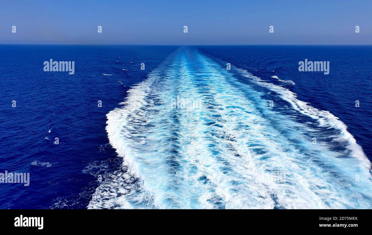 View of the wake of a cruise ship in the ocean. Perfect for any use ...